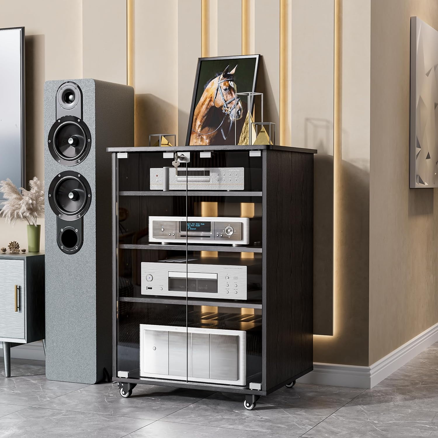 PAKASEPT Media Storage Cabinet, Audio Video Media Stand Cabinet with 4 ...