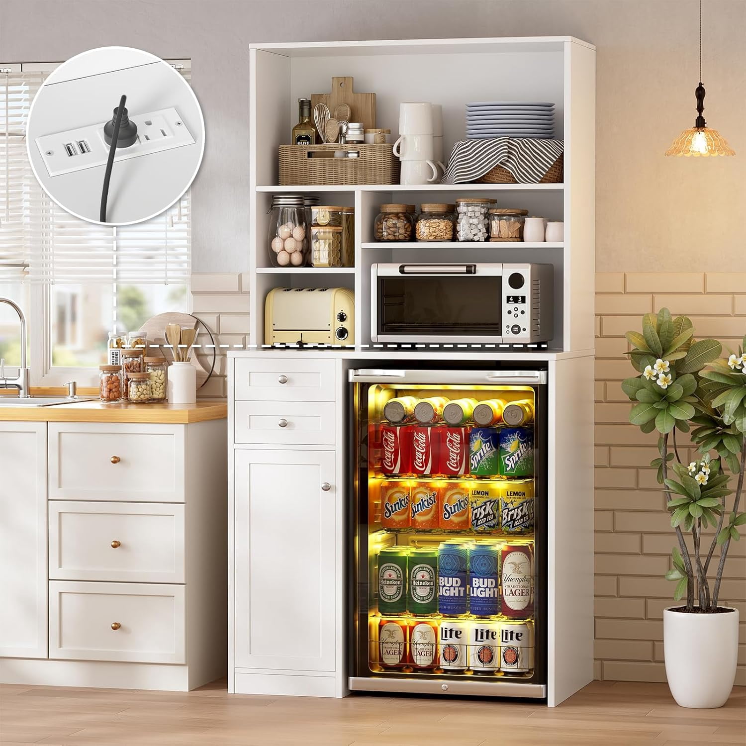 PAKASEPT Mini Fridge Cabinet with Storage,Coffee Bar Cabinet with Mini ...