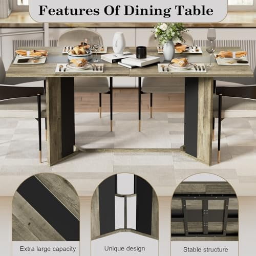 PAKASEPT Modern Dining Table for 6 People,71'' Large Rectangular ...