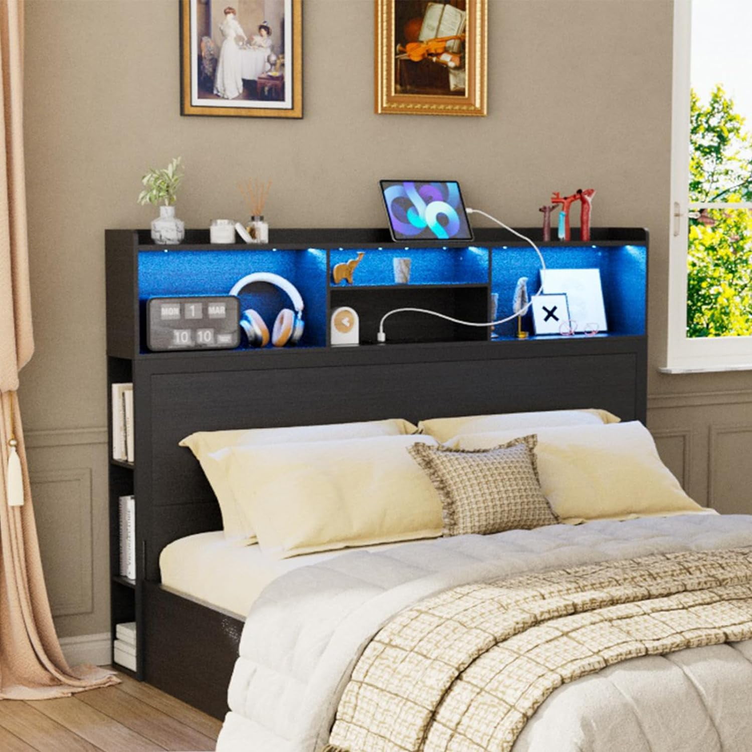 PAKASEPT Queen Headboard Only for Bedroom, Stylish Bookcase Headboard ...