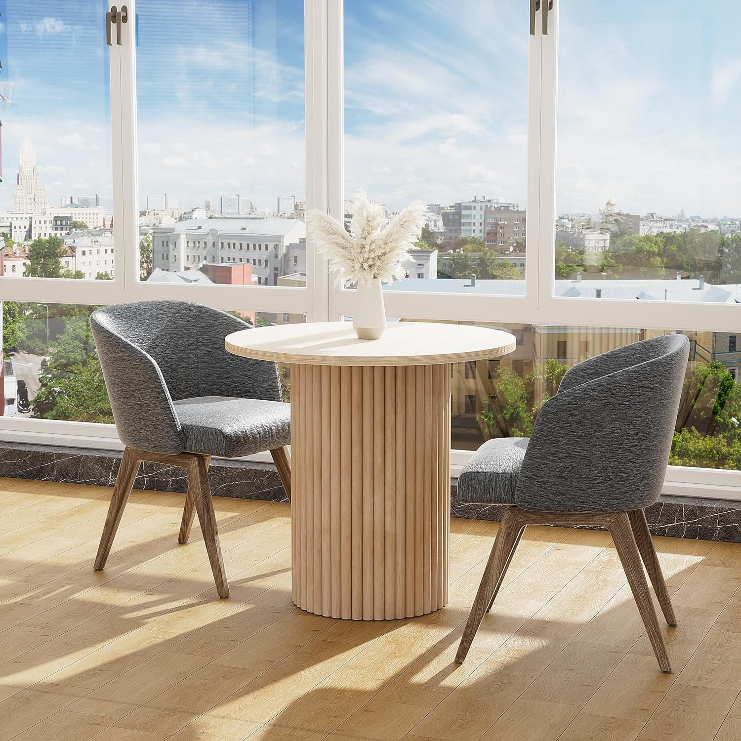 PAKASEPT 31.5" Round Dining Table, Beech Wood Base, Kitchen & Coffee ...