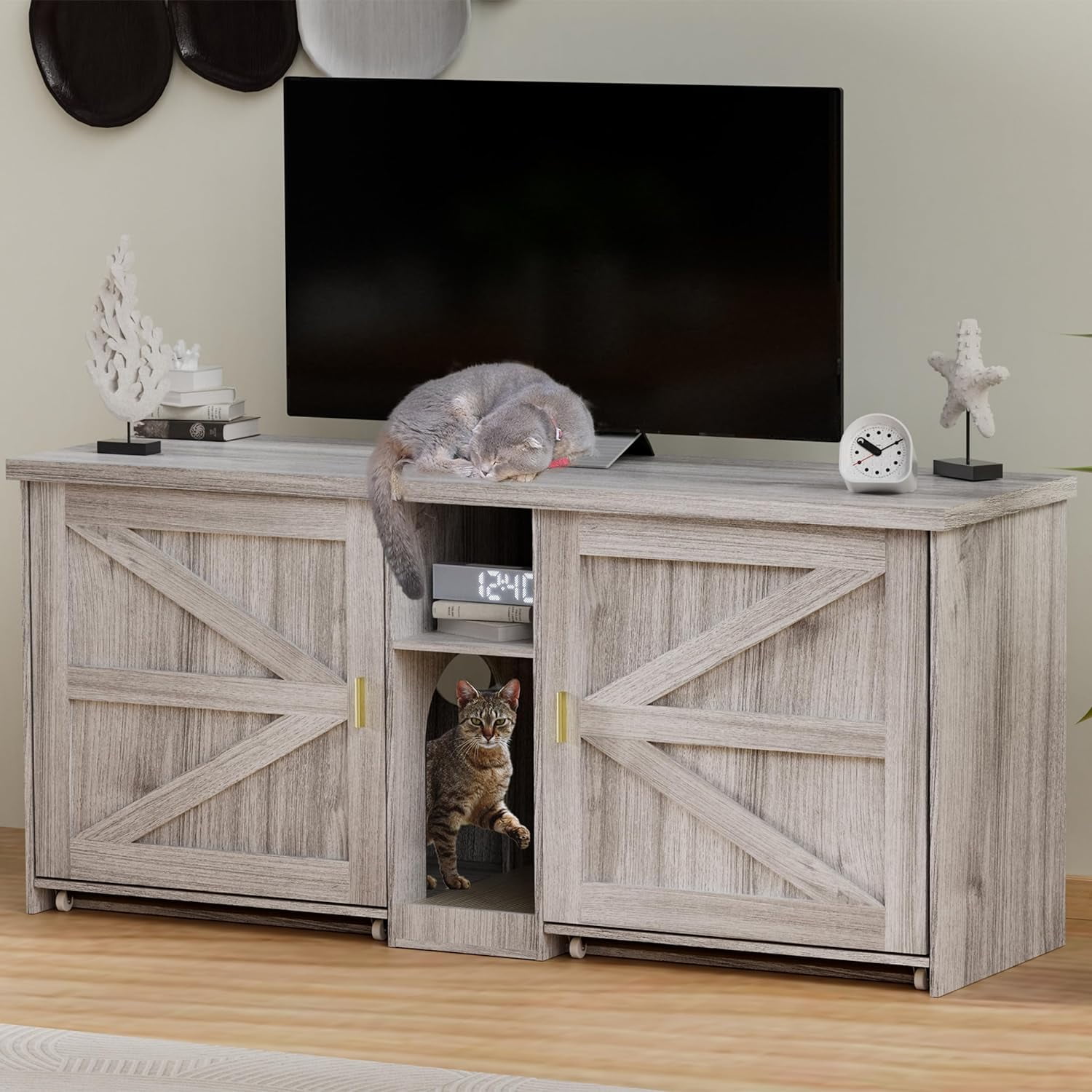 PAKASEPT TV Stand for TVs Up to 65", TV Console with Litter Box ...