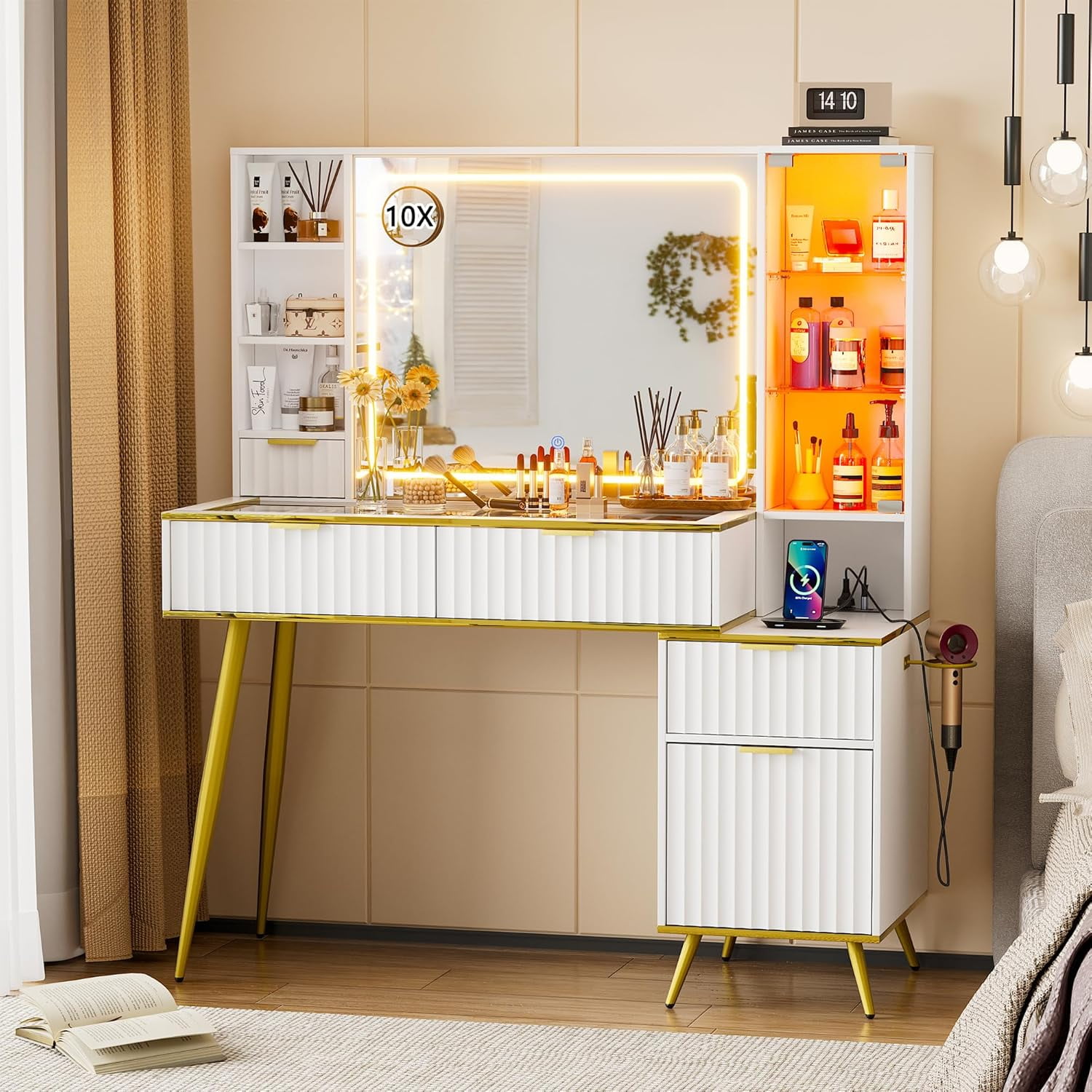 PAKASEPT Vanity Desk with Mirror and Lights, 47'' Makeup Table Glass ...