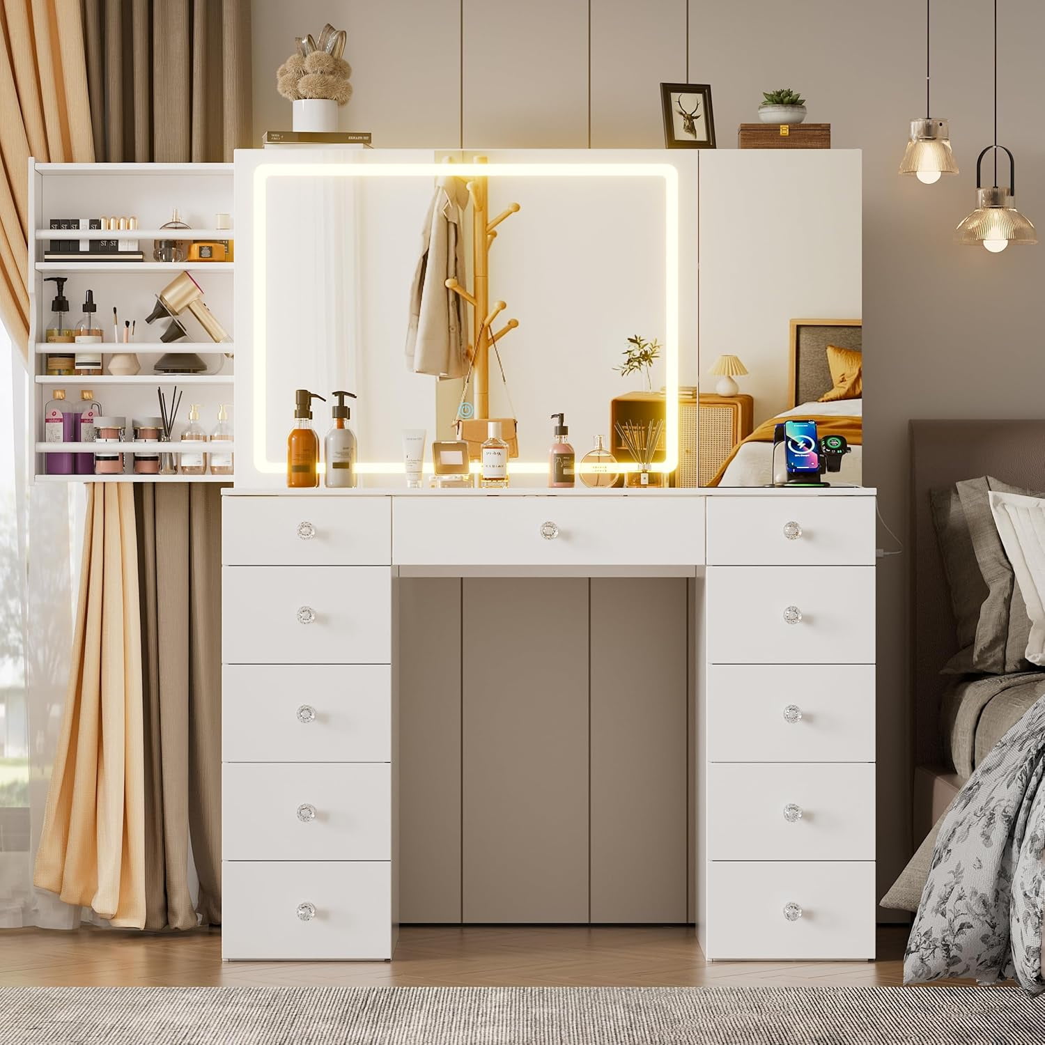 PAKASEPT Vanity Set with Lighted Mirror, Large Vanity Desk with ...