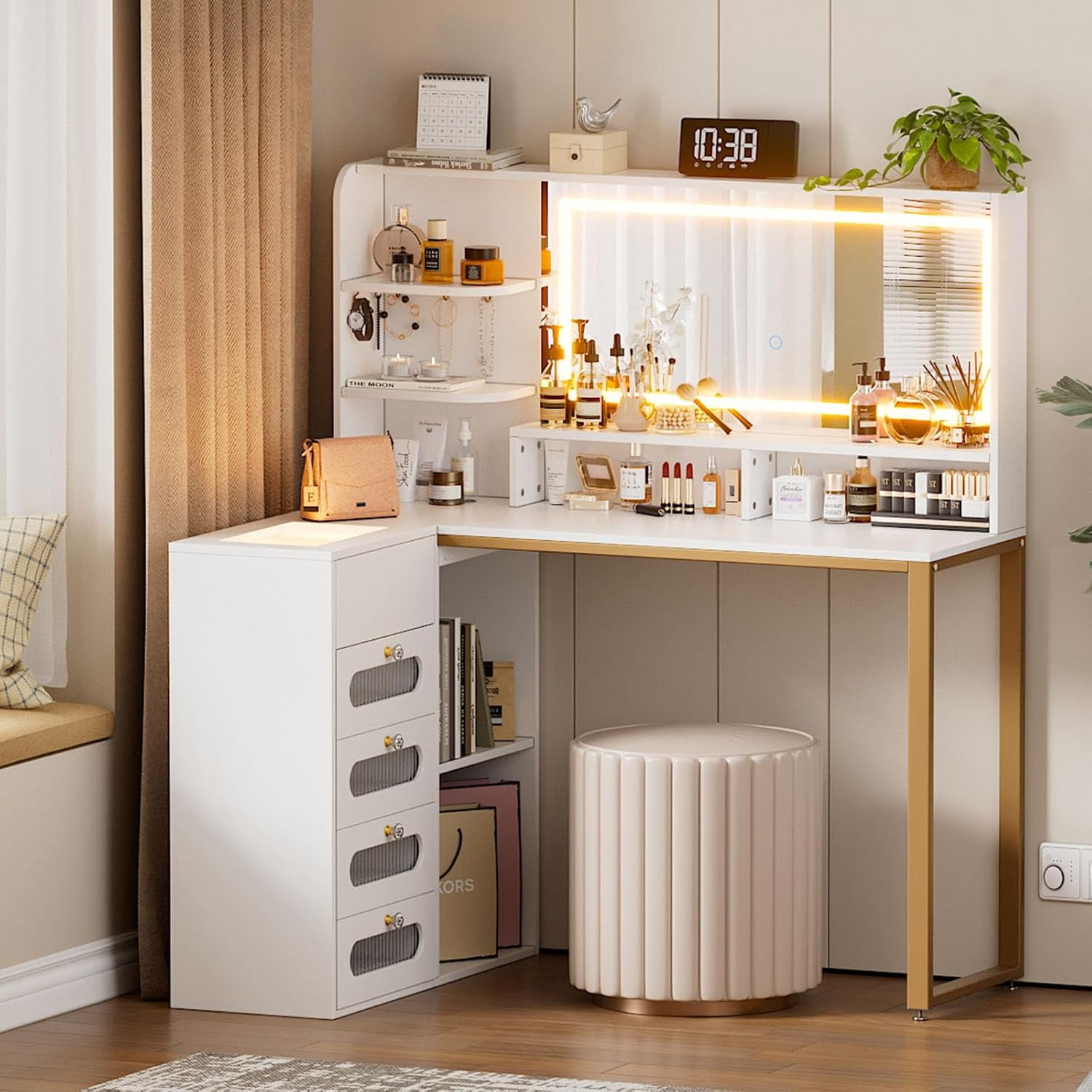 PAKASEPT Vanity Set with Lighted Mirror, Vanity Desk Makeup Vanity with ...