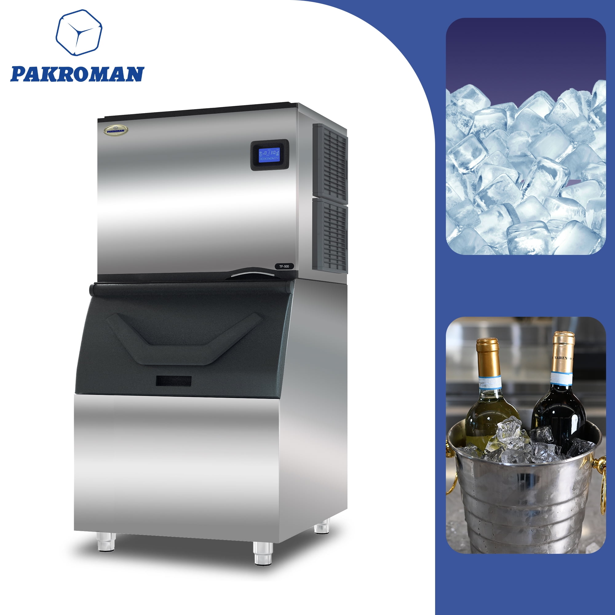 PAKROMAN 500LB/24H Commercial Ice Maker Machine 450LB Large Storage ...