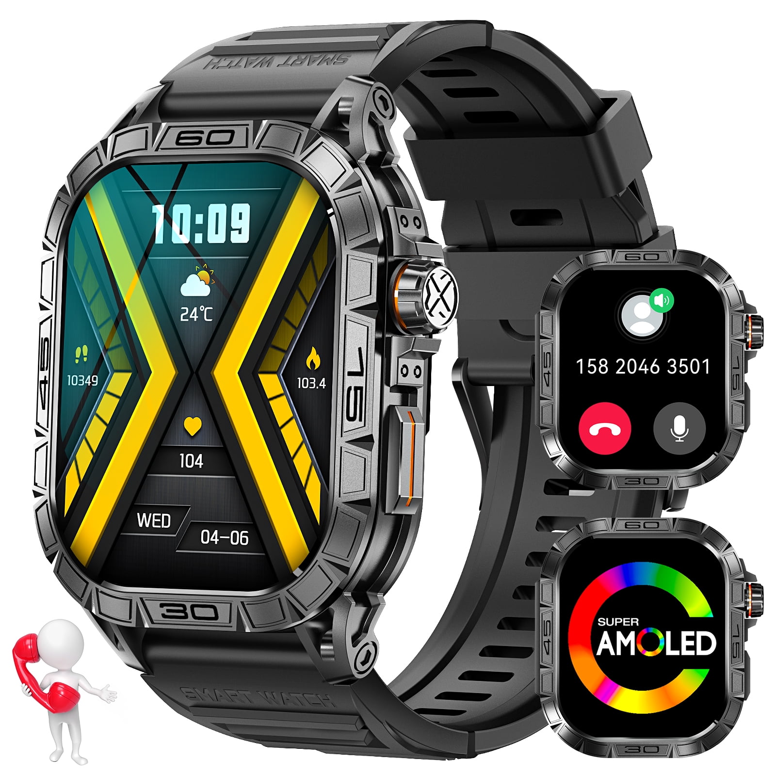 PAKRYS Smart Watch for Men, 1.96" AMOLED Full Touch Smartwatch, IP68 ...