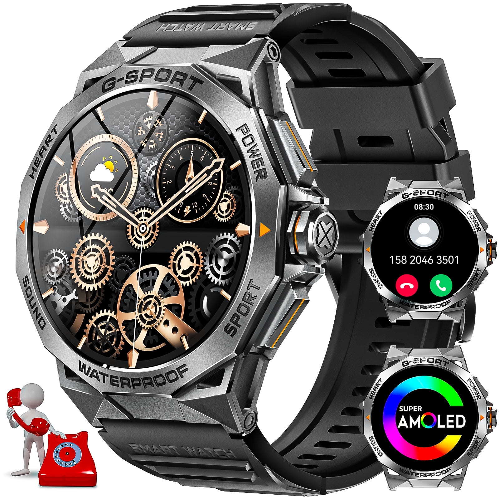 PAKRYS Smart Watches for Men, AMOLED Screen Fitness Tracker with ...