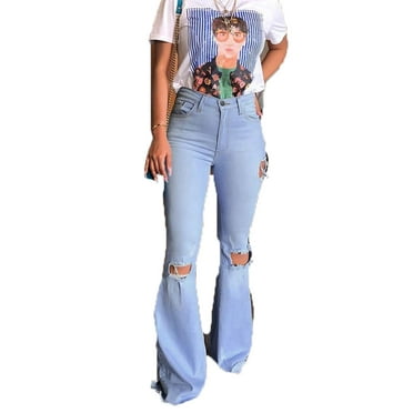 LilyLLL Womens Bootcut Jeans Bell Bottoms Flare Ripped Skinny Denim Pants - Walmart.com