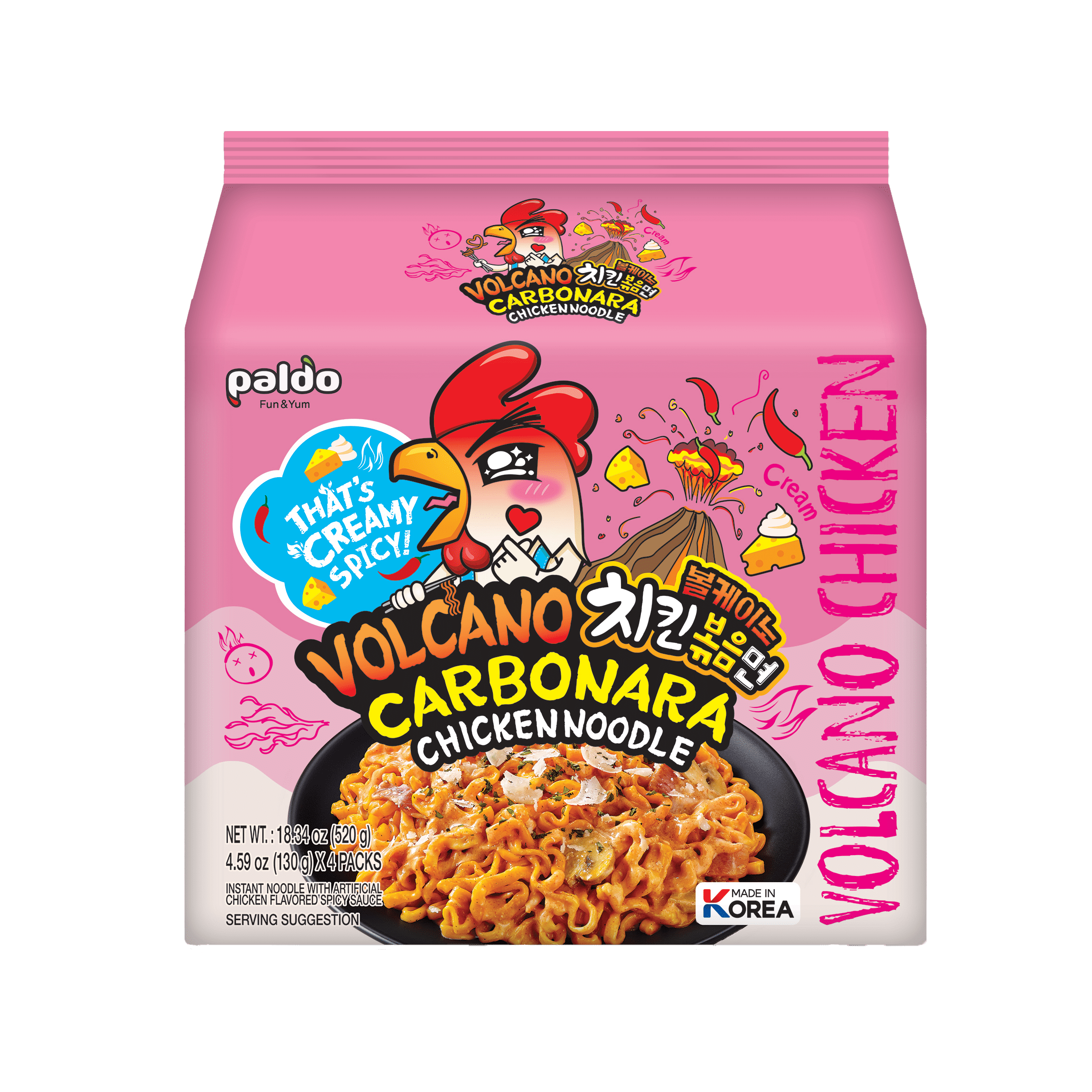 PALDO FUN & YUM Volcano Carbonara Creamy Spicy Chicken Noodle, 4.59 Ounce (Pack of 16) - Walmart.com