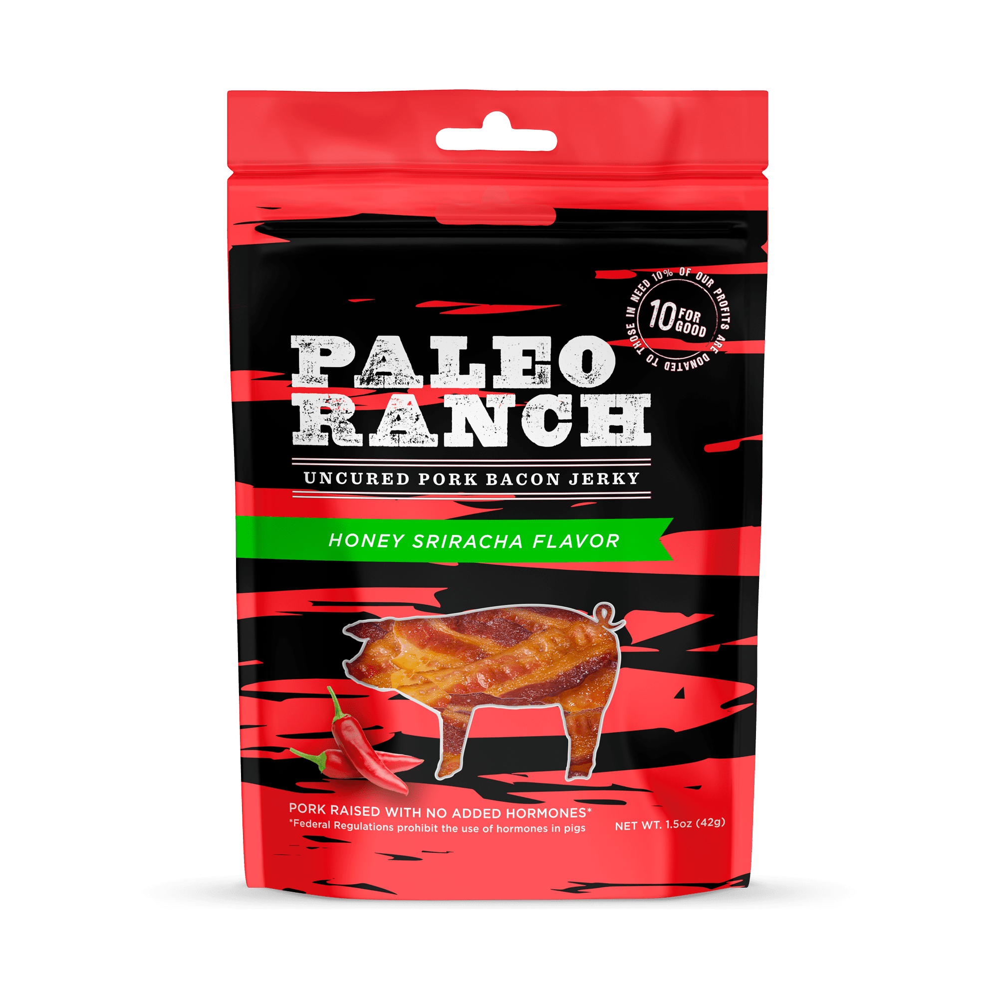 PALEO RANCH, Honey Sriracha Pork Bacon Jerky, No Added Hormones, No ...
