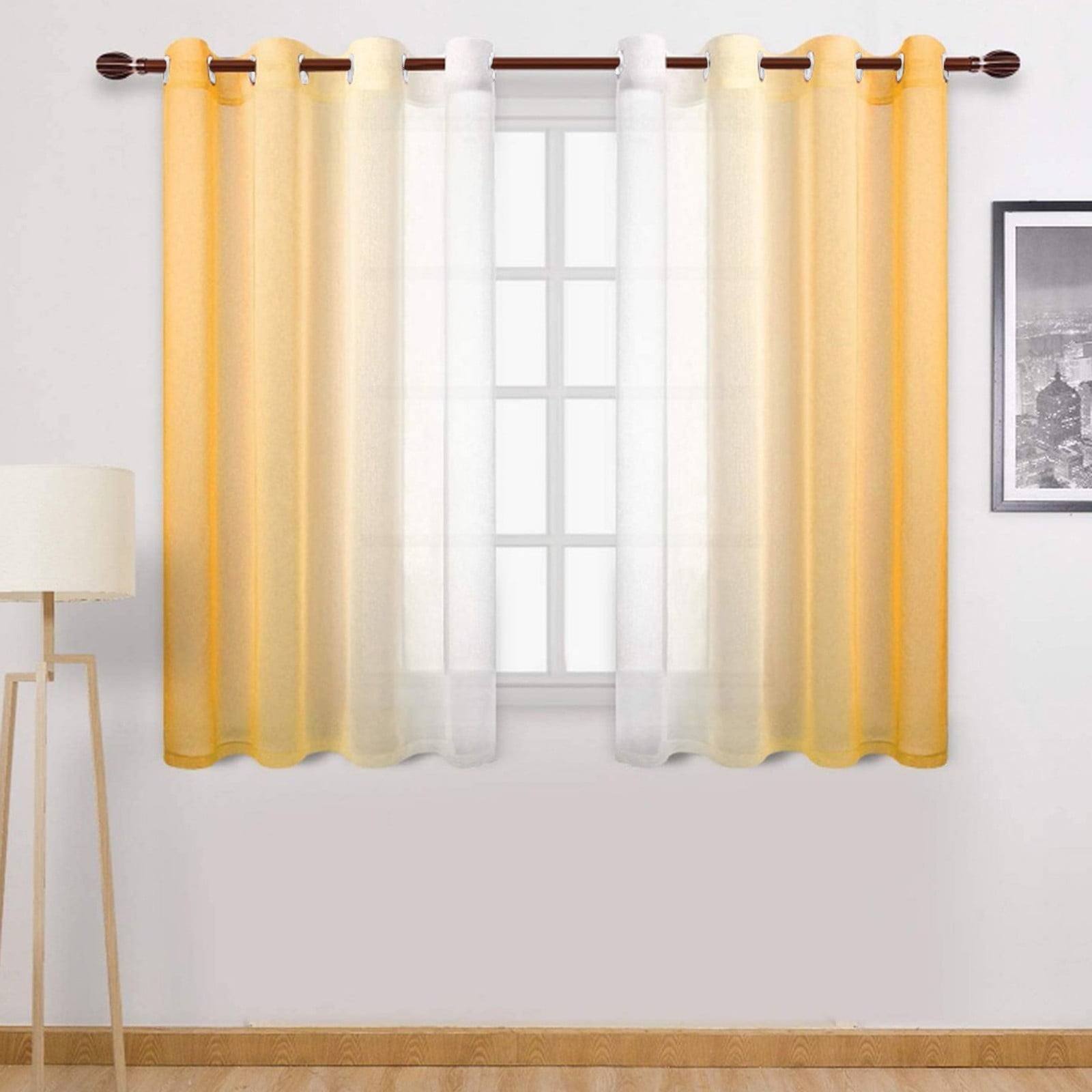 PALIFEUR Gradient Sheer Curtains, 63 x 51 Inch Soft Transparent Window ...