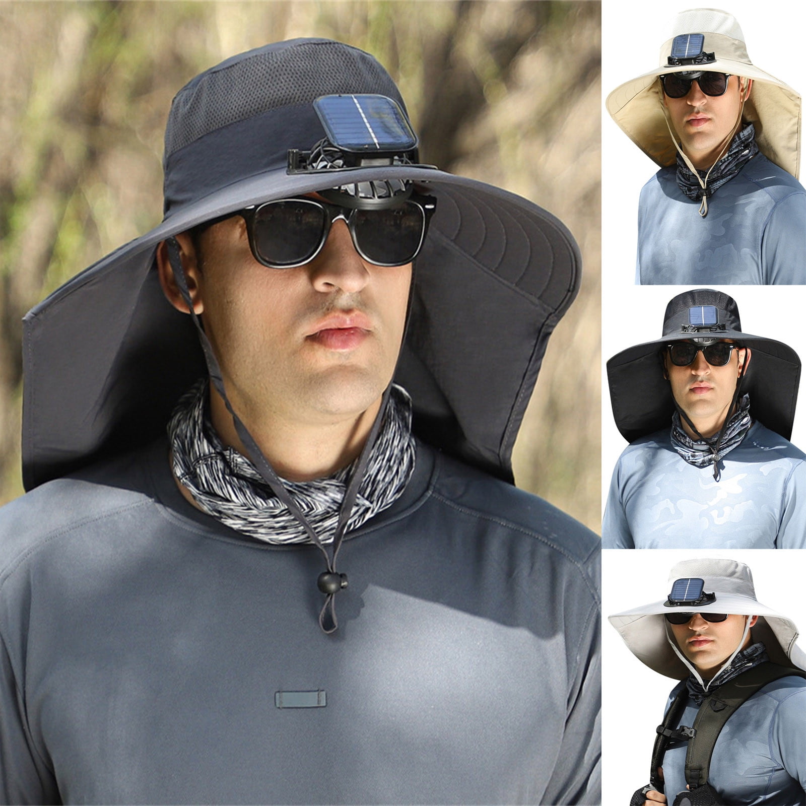 PALIFEUR Large Shawl Solar Fan Hat with 2 Solar Fan, Fan Built in Hat ...