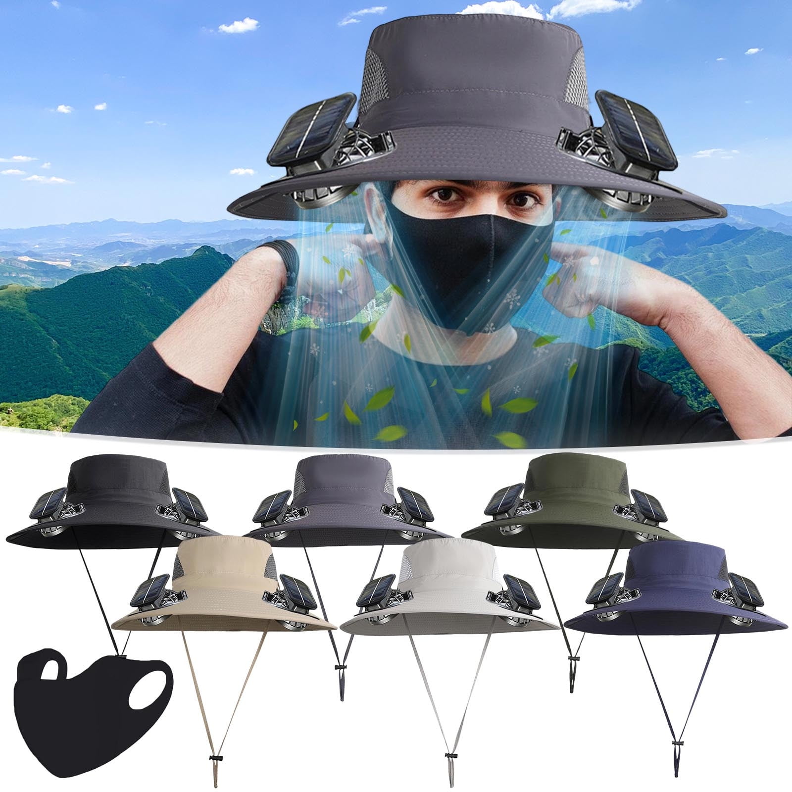 PALIFEUR Solar Fan Hat Outdoor Solar Powered Fan Hat Water Proof Hat ...