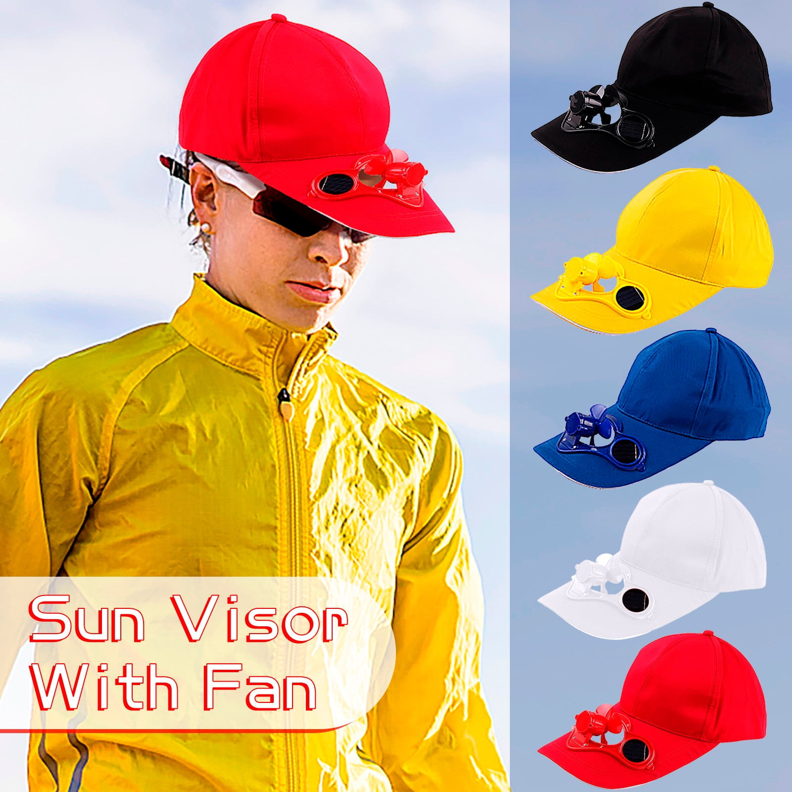 PALIFEUR Solar Powered Fan Hat Portable Cotton Solar Fan Hat Summer Sun ...