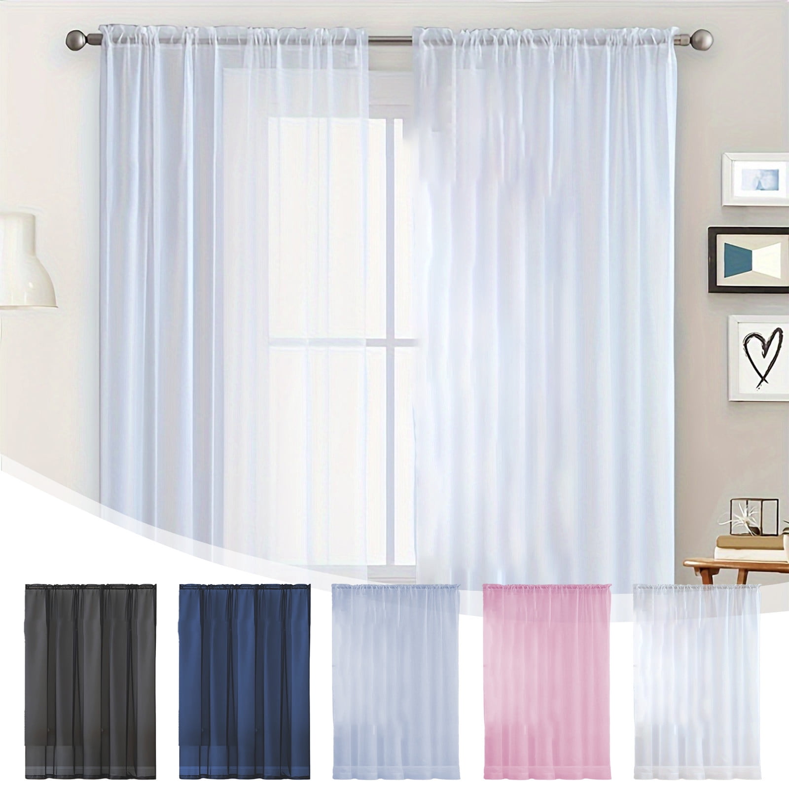 PALIFEUR Solid Color Sheer Curtains, 63 x 52 Inch Soft Transparent ...