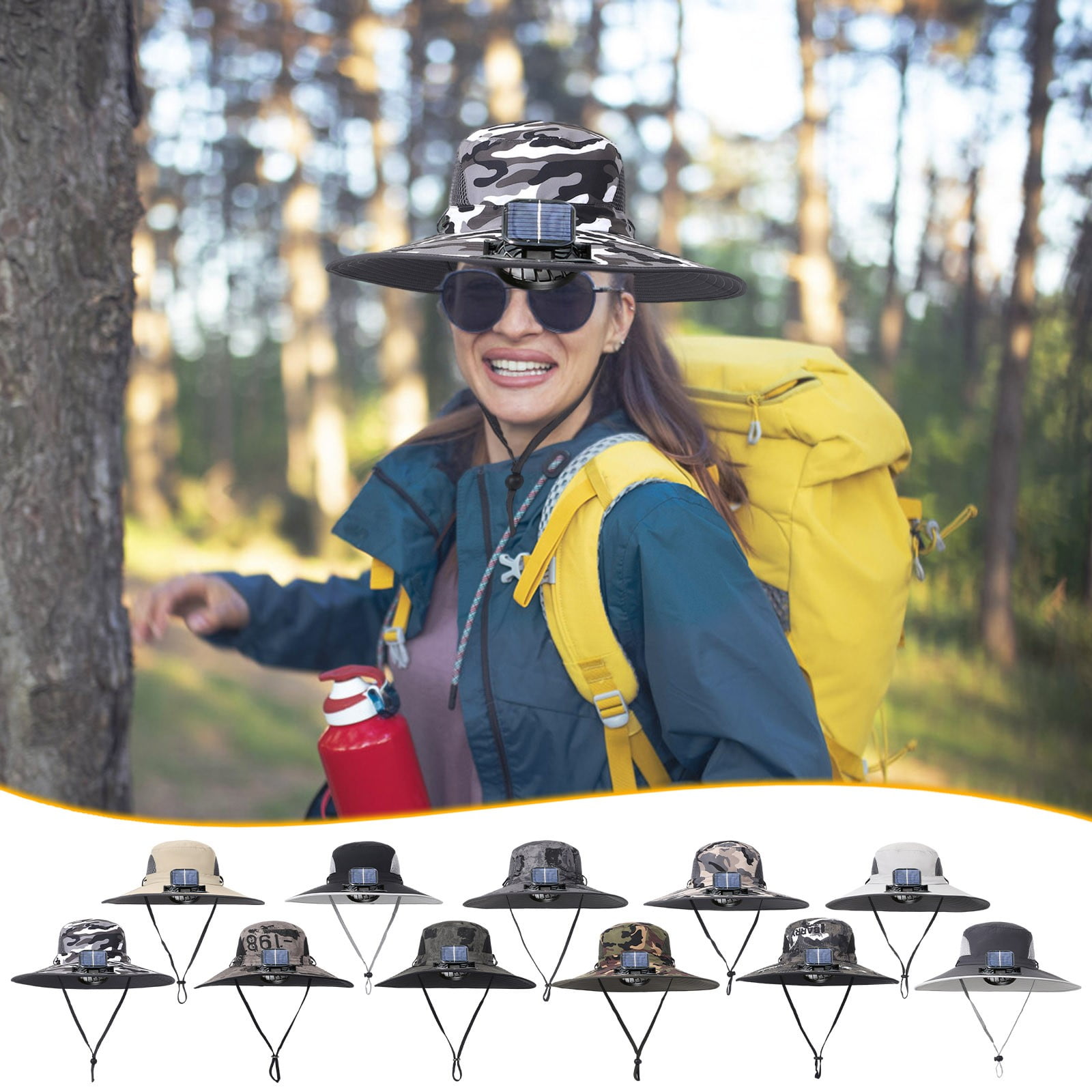 PALIFEUR Wide Brim Solar Fan Hat with Solar Fan, Fan Built in Hat with ...