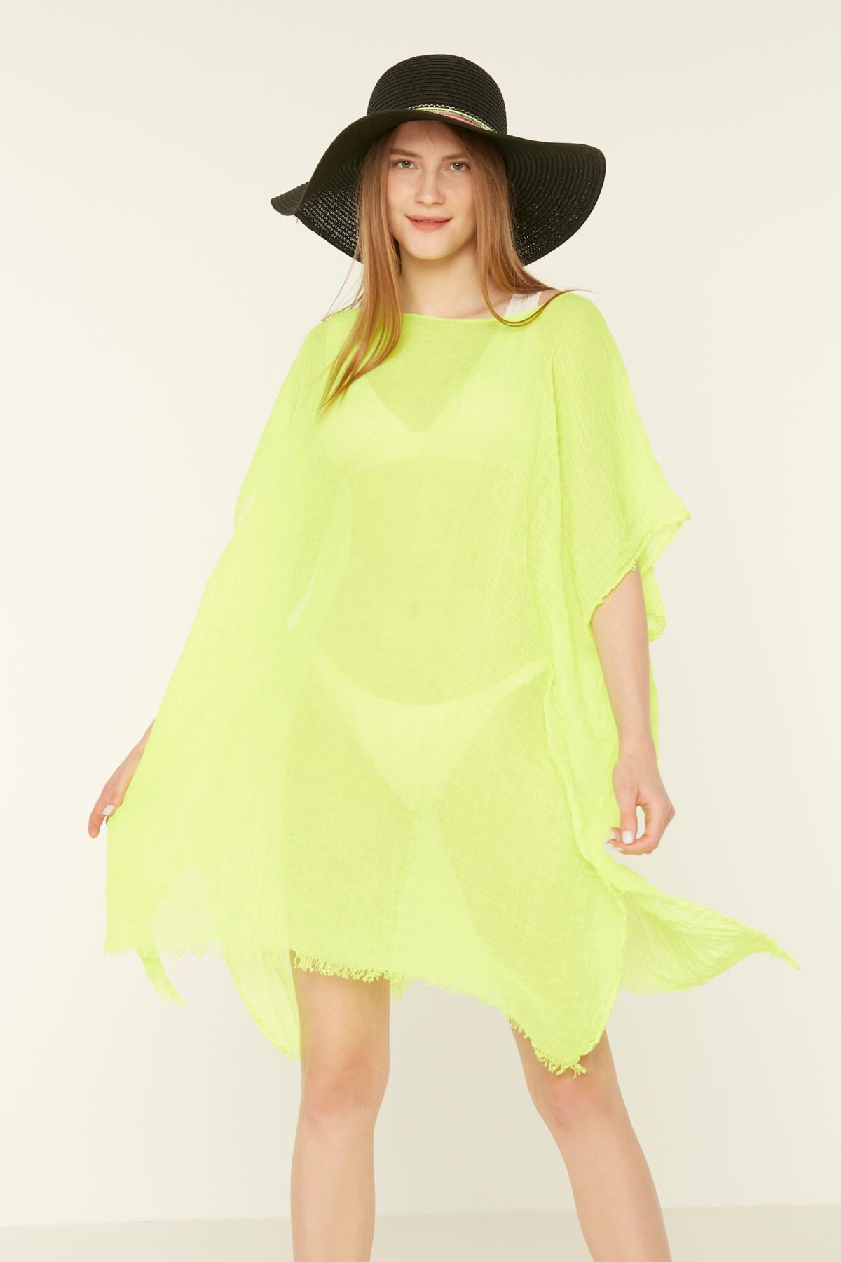 PALMA GIALLO Turkish Fabric Neon Green See Through Crewneck Coverup ...