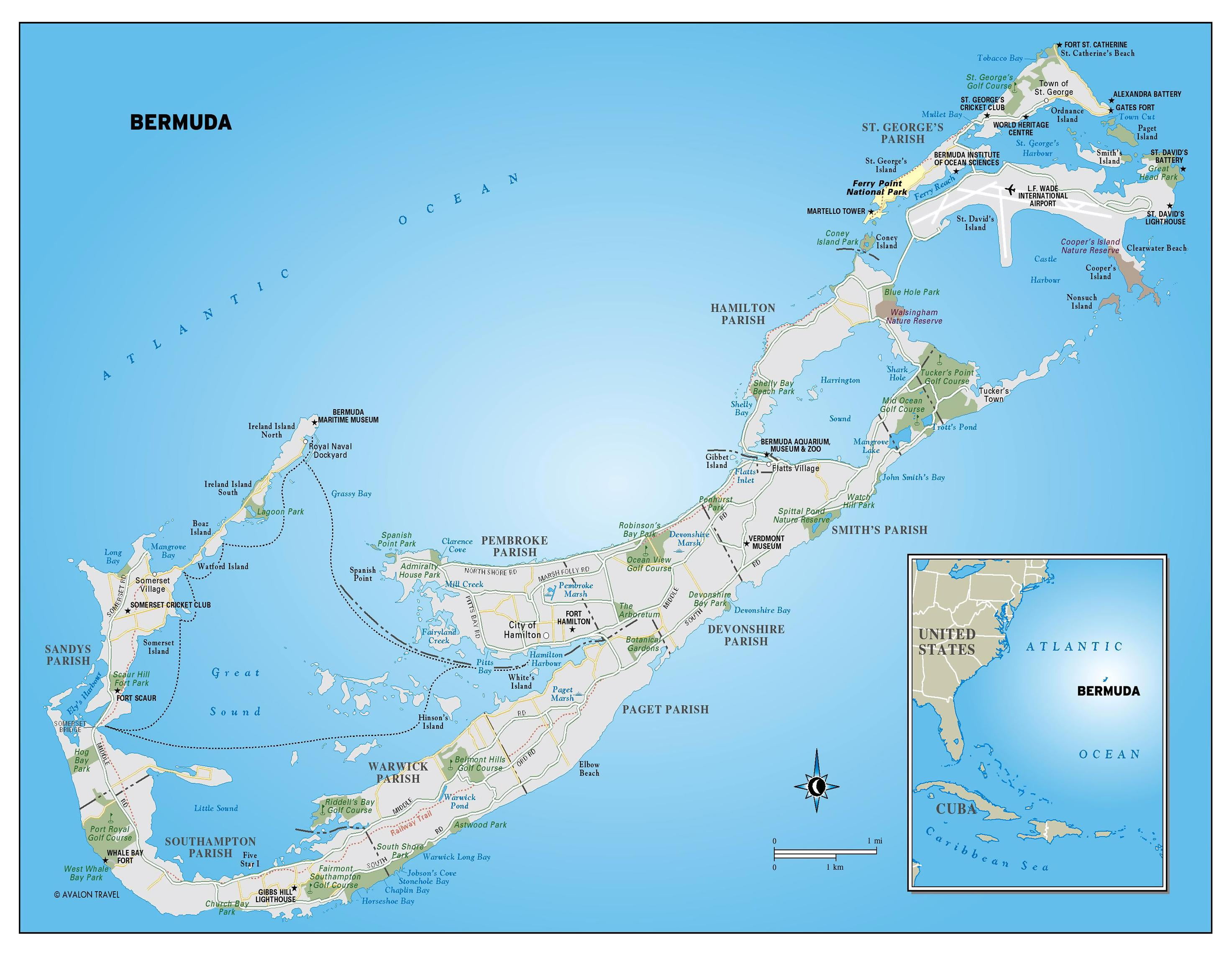 PALMETTO POSTERS Large Detailed Road Map of Bermuda 31" x 24" Poster ...