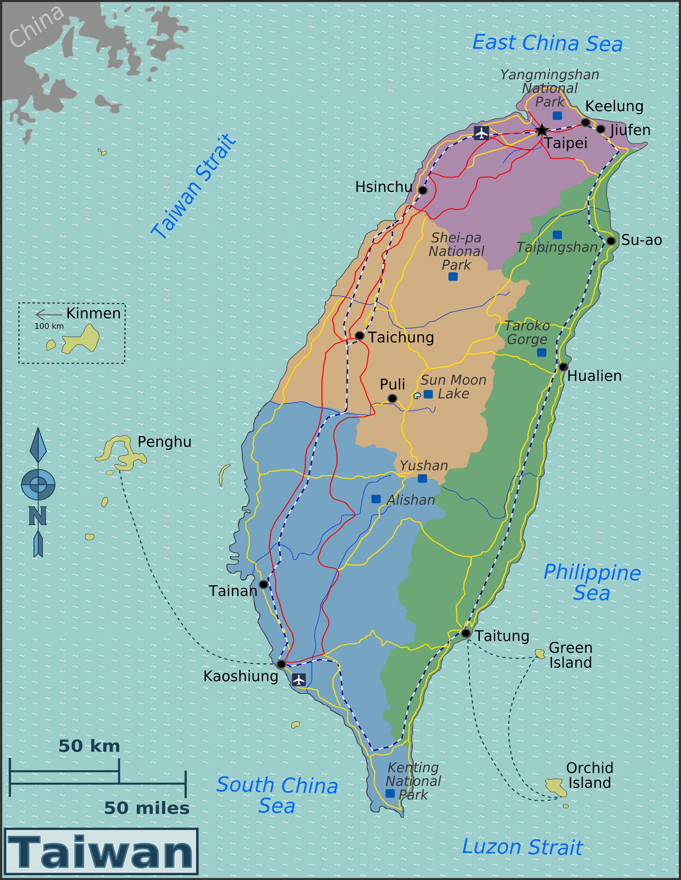 PALMETTO POSTERS Large Regions Map of Taiwan 24" x 31" Poster - Walmart.com