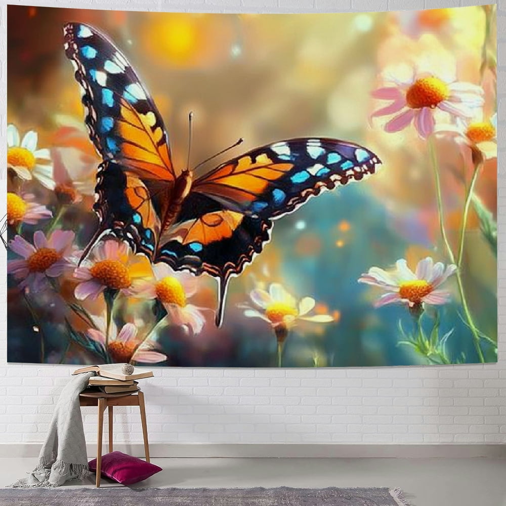 PALNKART Butterfly Flowers Tapestry Wall Hanging Unique Style Graphic ...