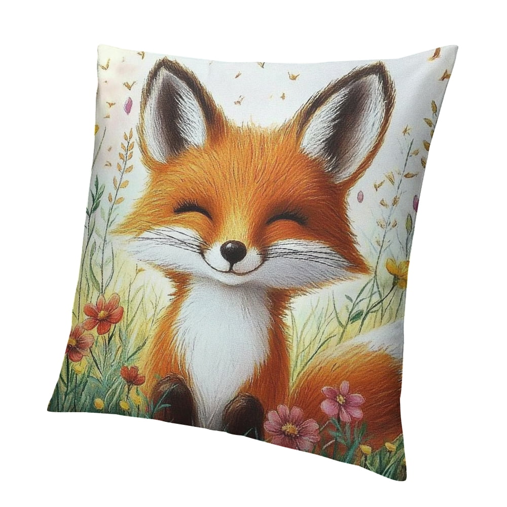 PALNKART Cartoon Fox Animal Pillow Cover Wild Leaves Animals Cushion ...