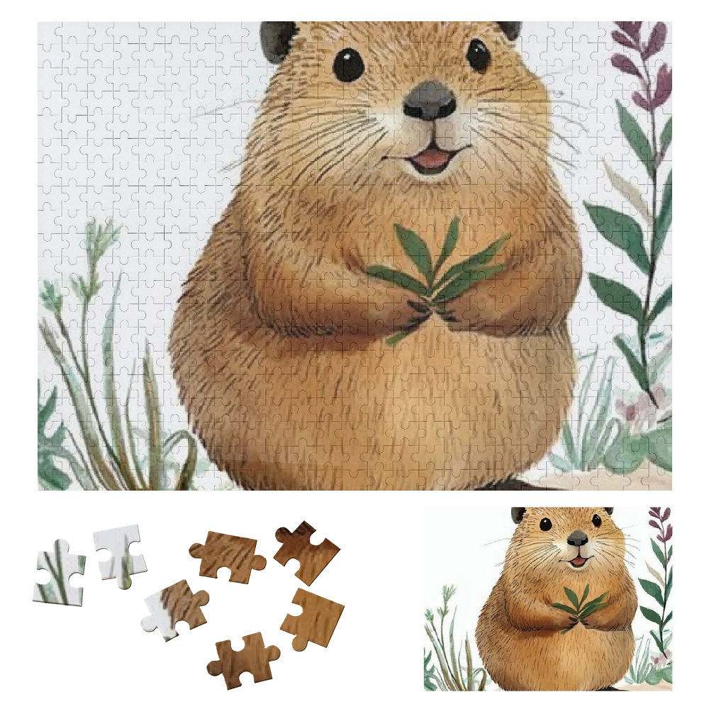 PALNKART Challenging Wooden Jigsaw Puzzle Beaver Plant Illustration 500 ...