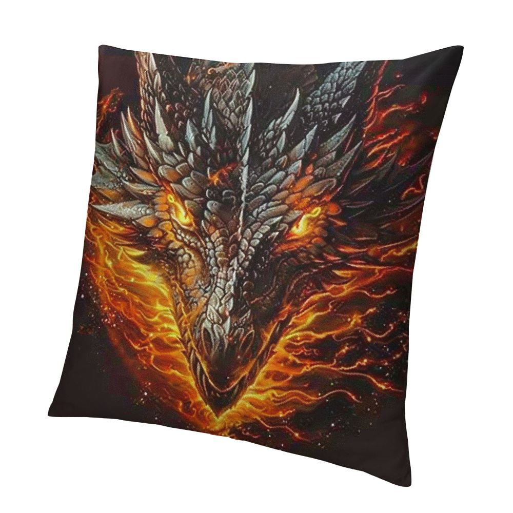 PALNKART Dragon Head Throw Pillow Cover Red Yellow Flame Cool Animal ...