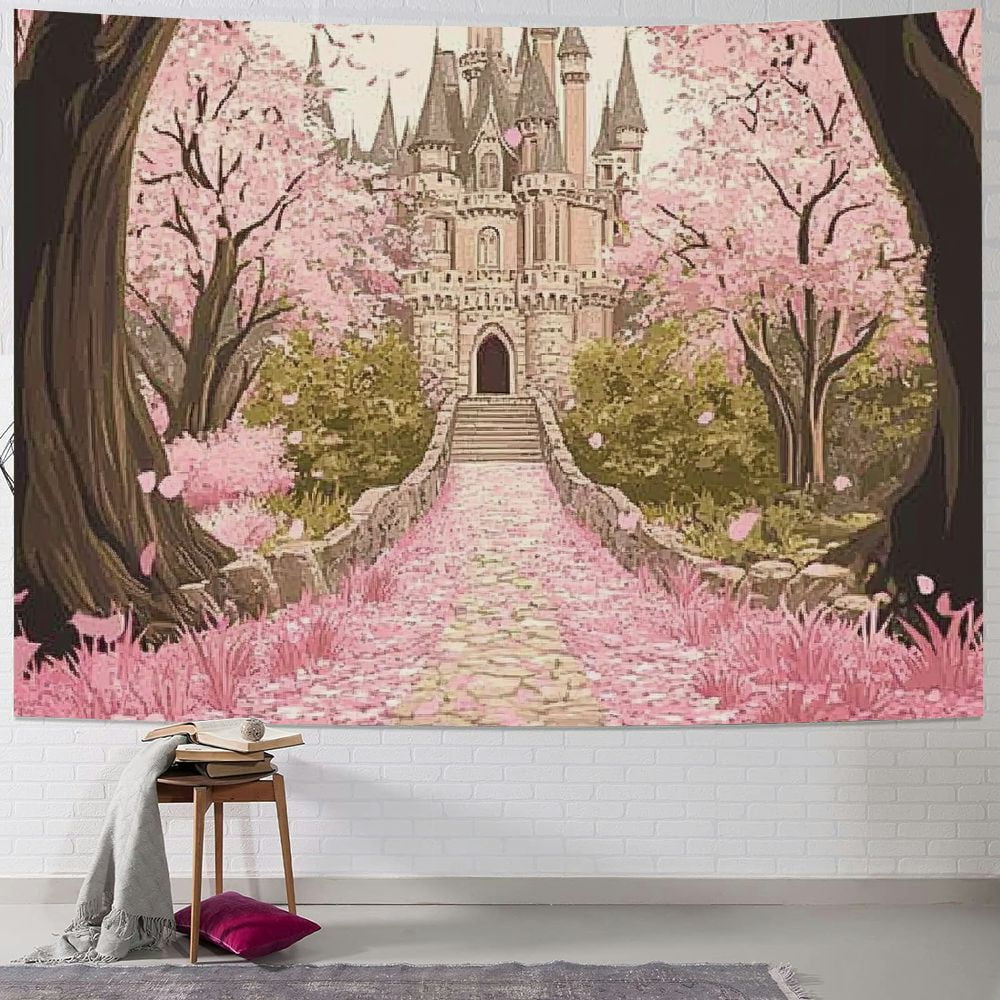 PALNKART Feminine Tapestry, Tale Theme Castle in Fantasy Forest Path ...