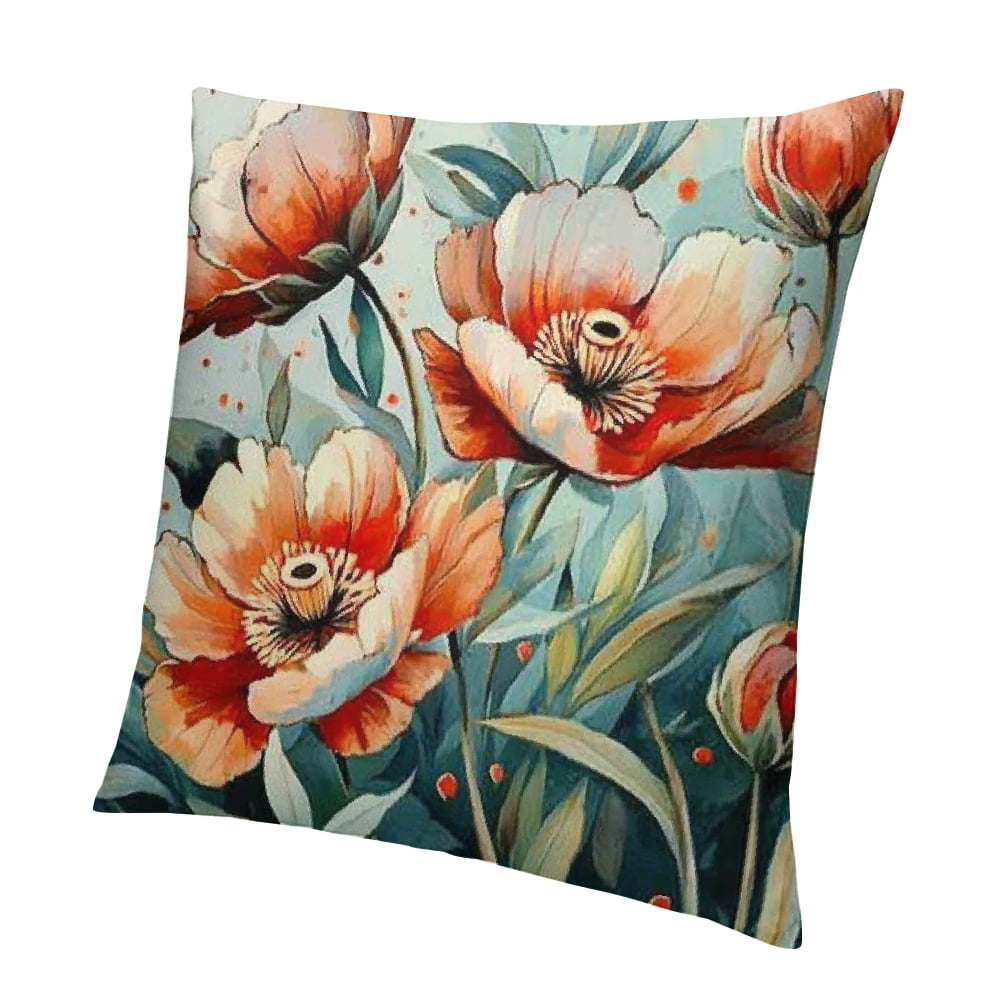 PALNKART Floral Poppy Throw Pillow Covers Nature Theme Cushion Covers ...