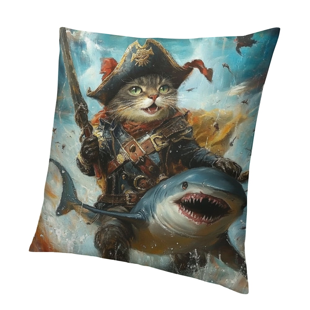 PALNKART Funny Cat Throw Pillow Covers Soft Kids Cat Shark Space Galaxy ...