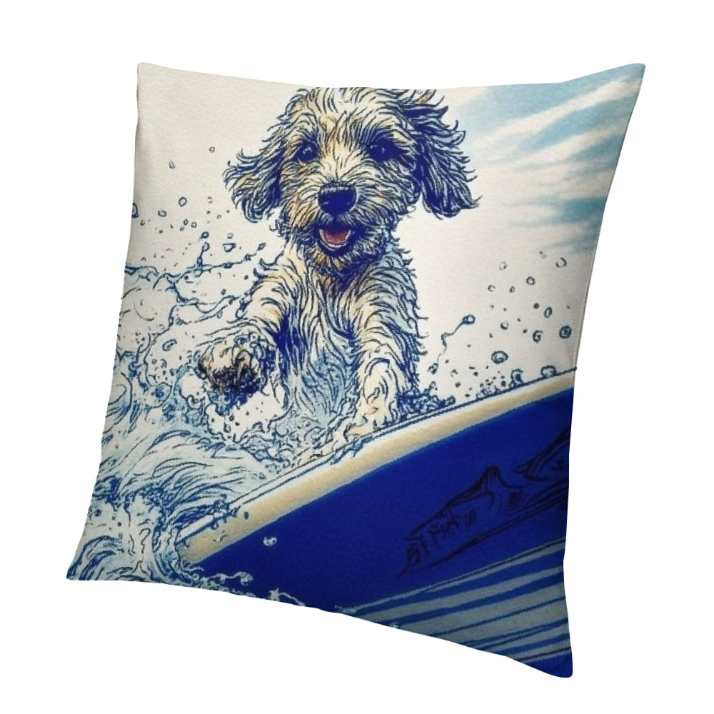 PALNKART Funny Surfing Dog Pillow Covers Fun Coastal Beach Goldendoodle ...