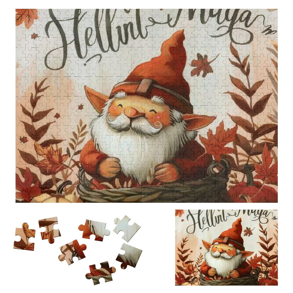 PALNKART Gnome Fall Leaves Challenging Wooden Jigsaw Puzzle Gift 500 ...