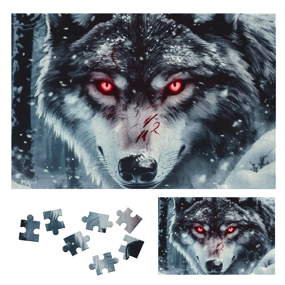 PALNKART Impossible Wooden Puzzles Wolf Snow Red Eyes Gift Set 1000 PCS ...
