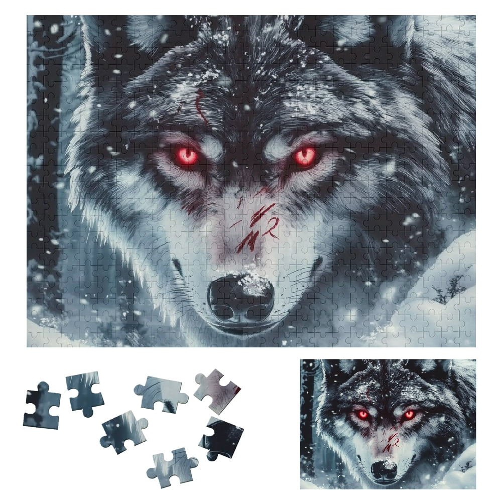 PALNKART Impossible Wooden Puzzles Wolf Snow Red Eyes Gift Set 500 PCS ...