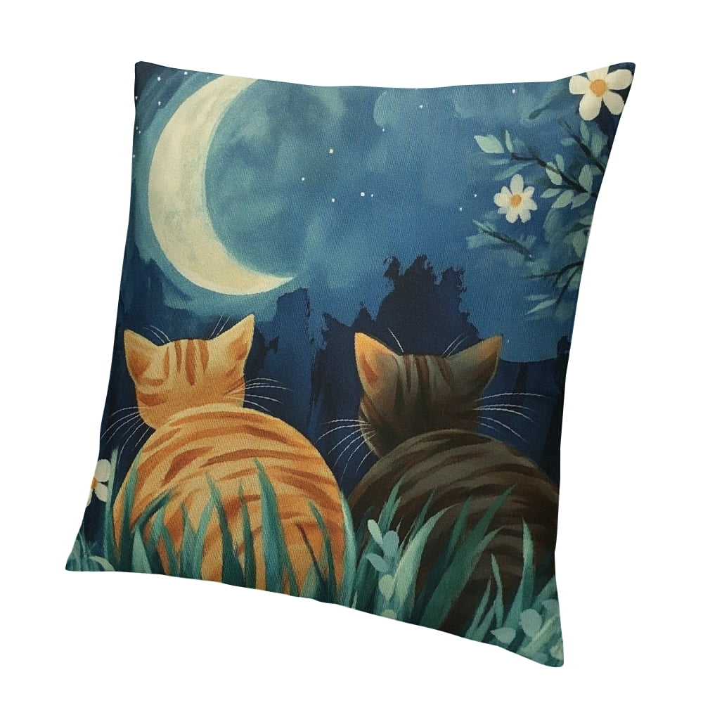 PALNKART Kawaii Cats Pillow Covers Moon Star Flowers Throw Pillow Cover ...
