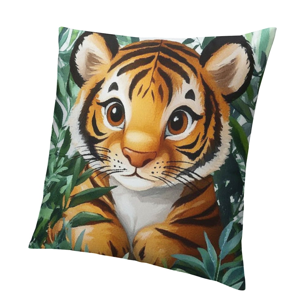 PALNKART Kawaii Tiger Animal Pillow Cover,Safari Animals Themed Cushion ...