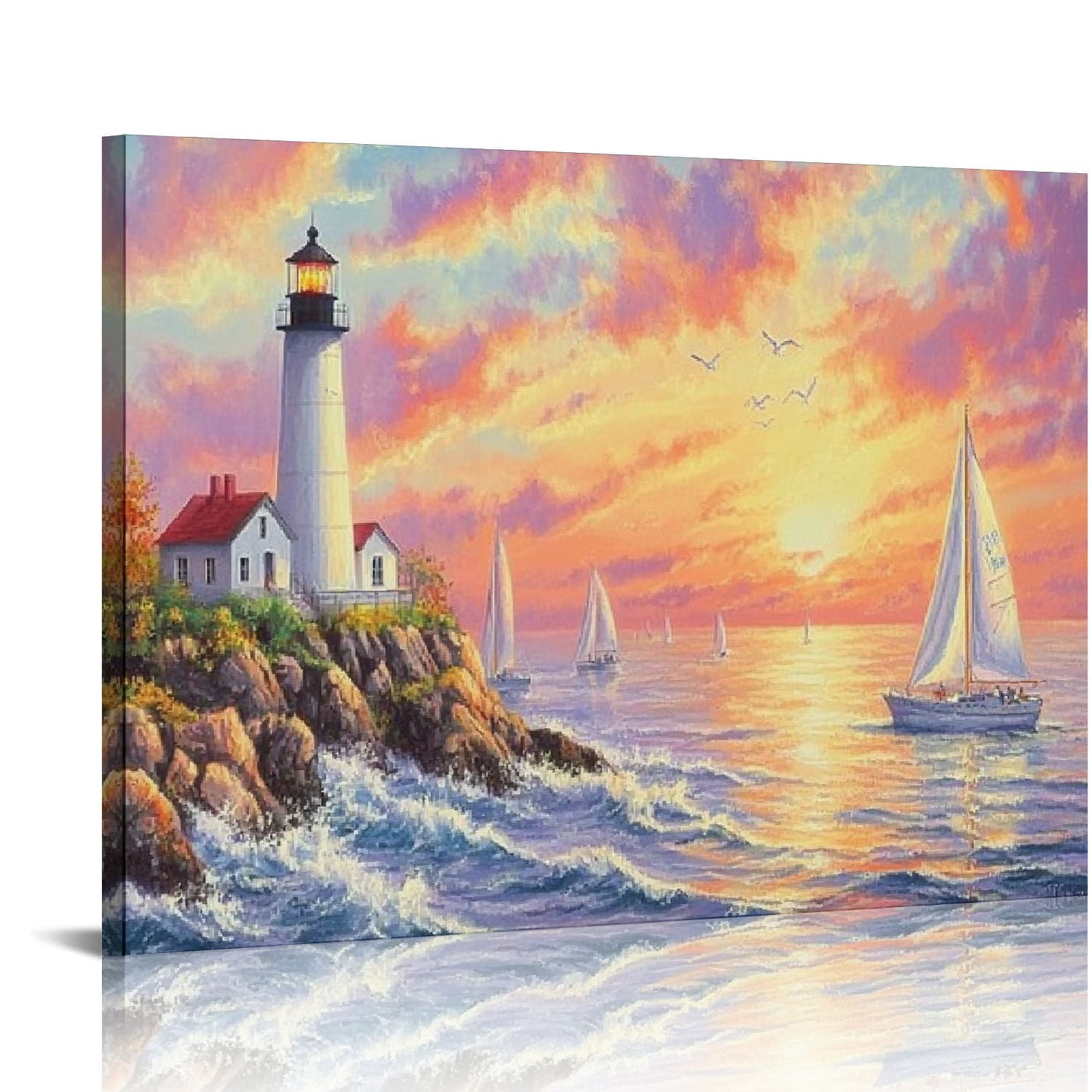 PALNKART Large Lighthouse Wall Art Coastal Sailboat Pictures Wall Decor ...