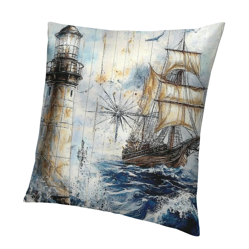 PALNKART Lighthouse Ship Painting Pillowcase with Zipper Closure ...