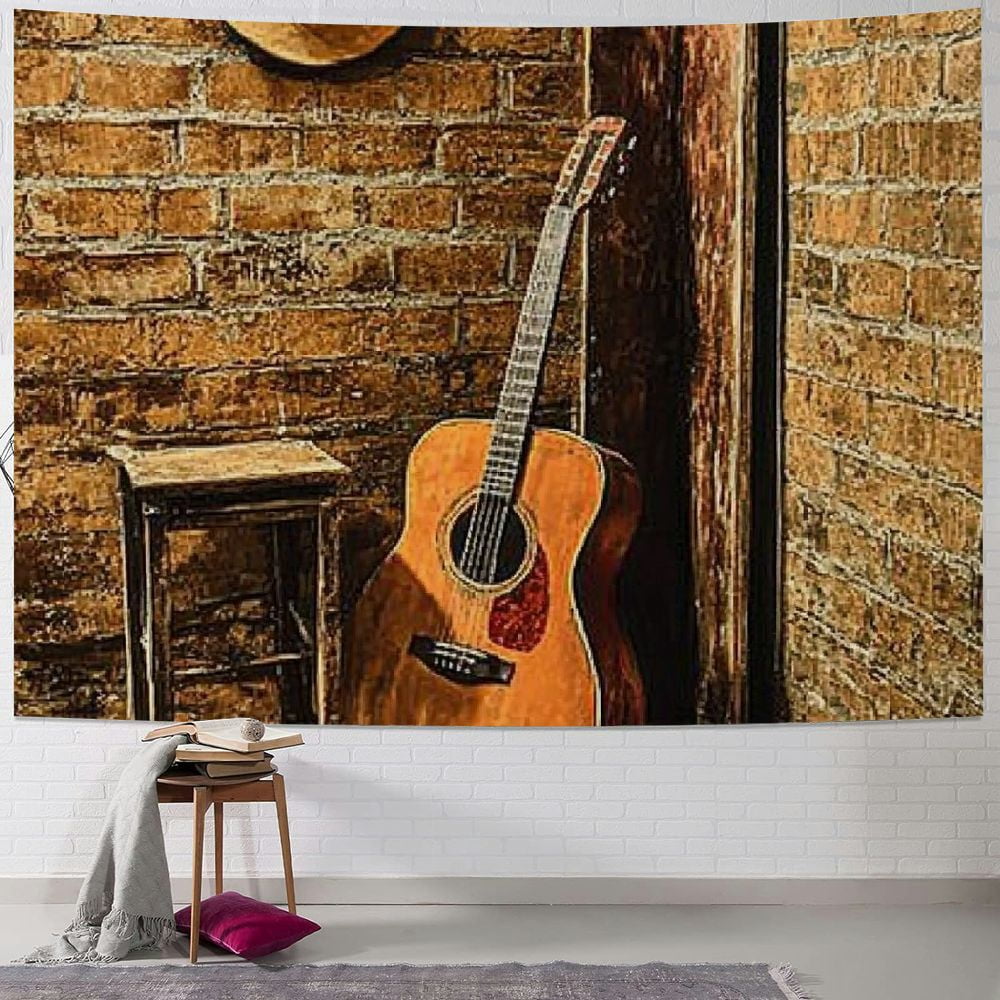 PALNKART Music Tapestry, Music Instruments on Wooden Stage in Pub ...
