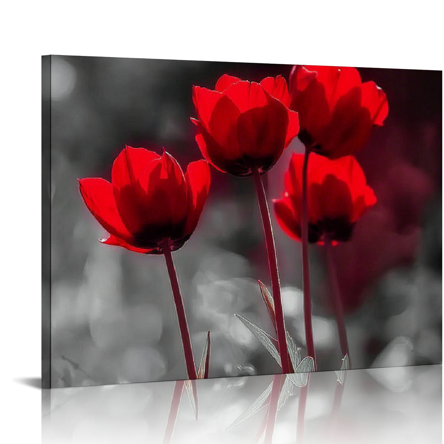 PALNKART Office Wall Decor, Red tulips Canvas Painting Prits, Black and ...