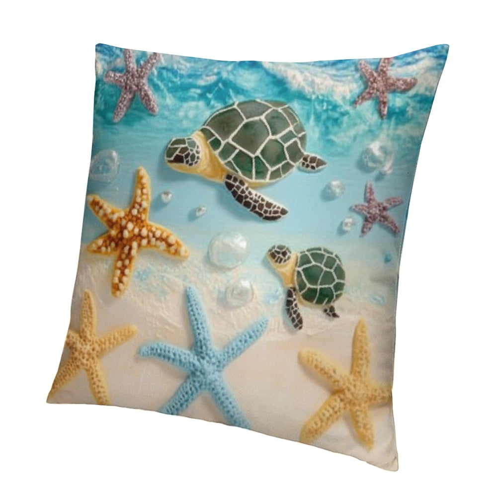 PALNKART Sea Turtles Beach Throw Pillow Covers Teal Nautical Decorative ...