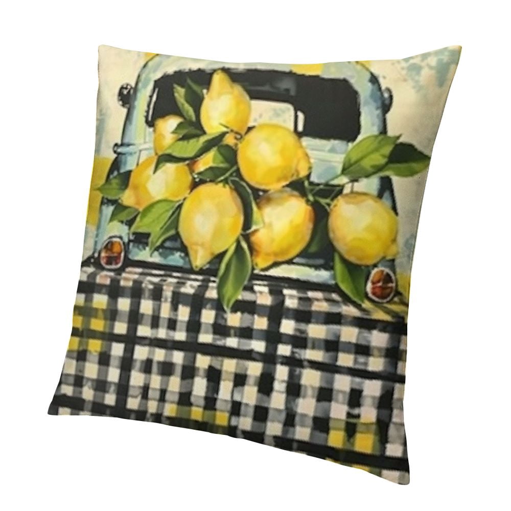 PALNKART Summer Lemon Pillow Covers Yellow Truck with Yellow Lemon ...