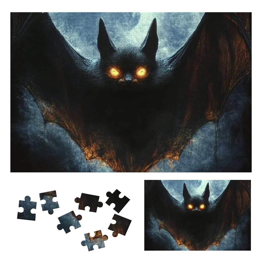 PALNKART Wooden Jigsaw Puzzle Bat Glowing Eyes Gothic Art Gift 1000 PCS ...