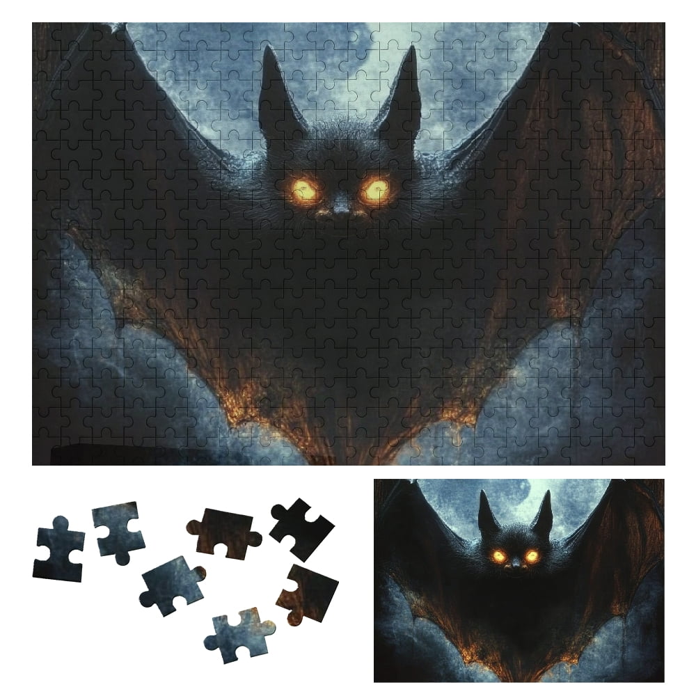 PALNKART Wooden Jigsaw Puzzle Bat Glowing Eyes Gothic Art Gift 300 PCS ...