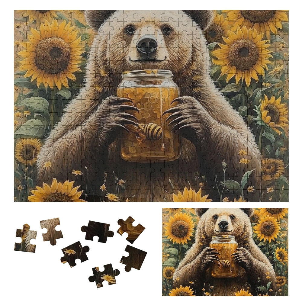 PALNKART Wooden Jigsaw Puzzle Bear Honey Sunflowers Gift Toy 300 PCS ...