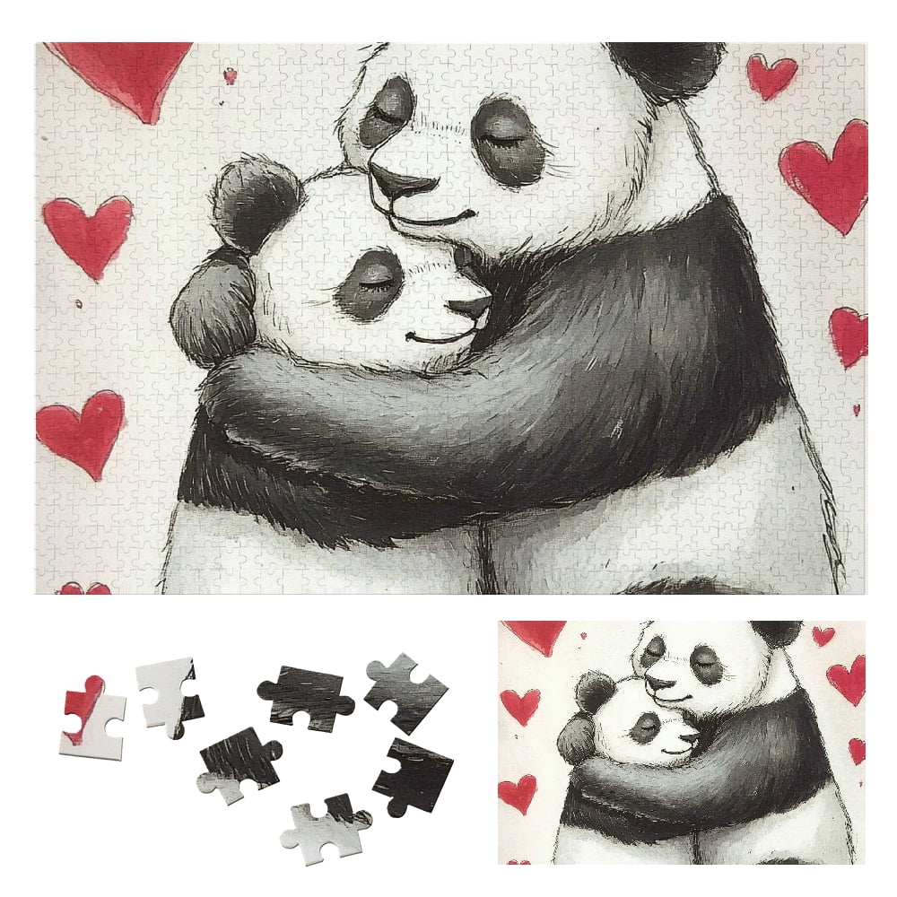 PALNKART Wooden Jigsaw Puzzle Panda Bears Hearts Hugging Gift 1000 PCS ...
