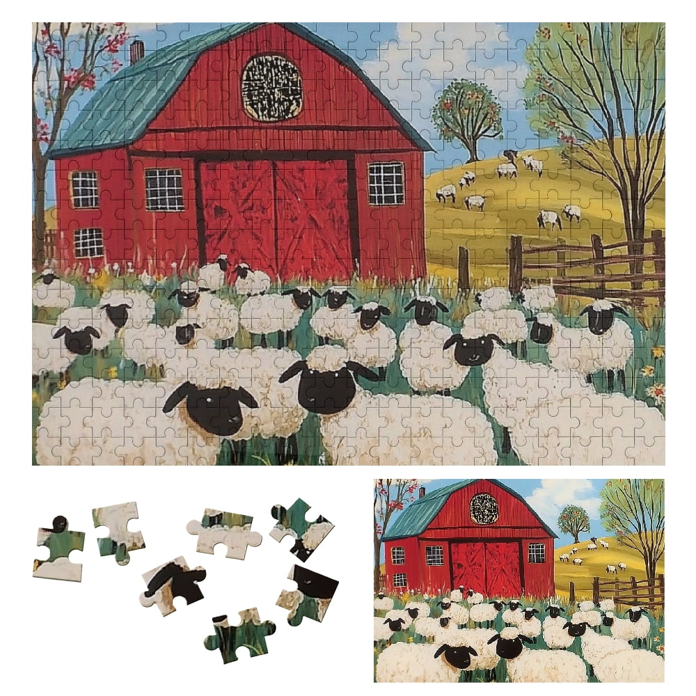 PALNKART Wooden Jigsaw Puzzle Sheep Barn Farm Gift for Family Friends ...
