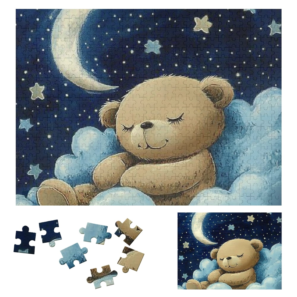 PALNKART Wooden Jigsaw Puzzle Teddy Bear Cloud Crescent Moon Gift 500 ...