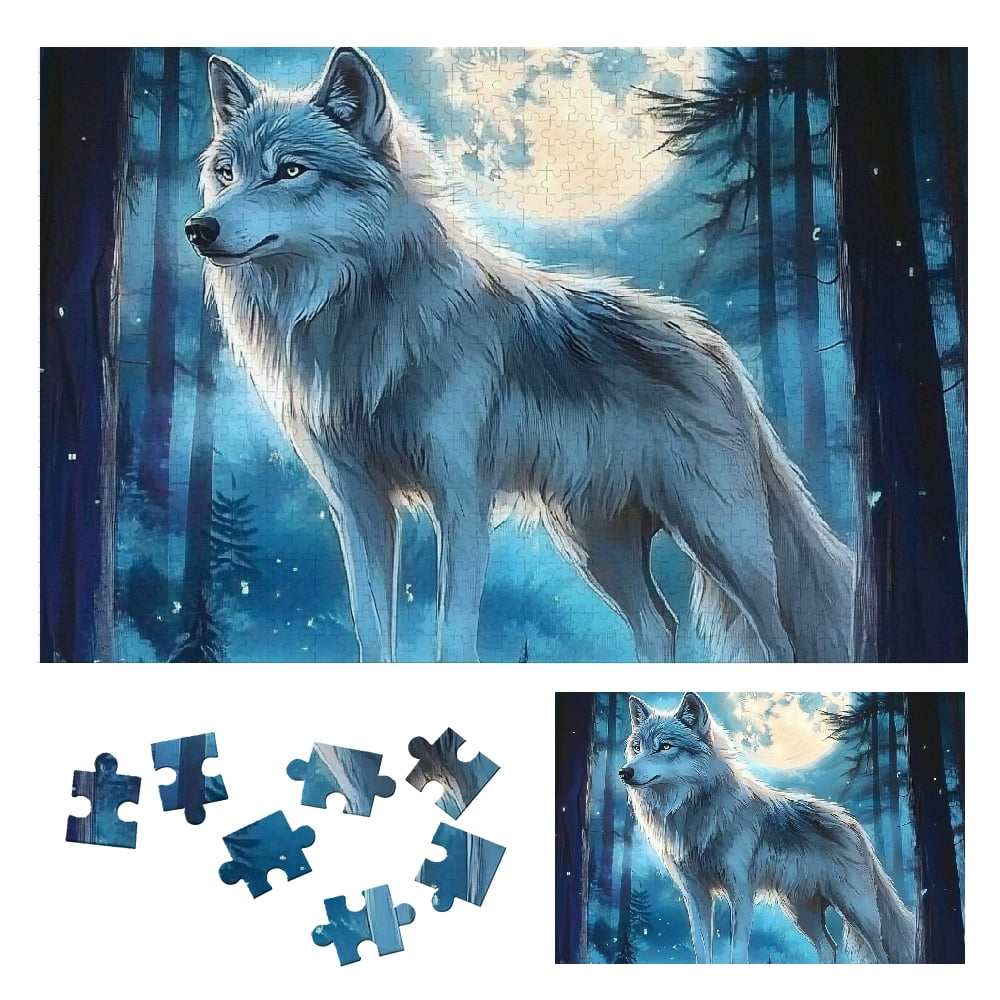 PALNKART Wooden Jigsaw Puzzle Wolf Full Moon Forest Gift for Friends ...